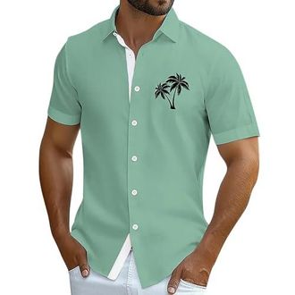 Generic Chemise hawa&iuml;enne l&eacute;g&egrave;re &agrave; manches courtes pour homme - Coupe droite - Chemise d&eacute;t&eacute; avec imprim&eacute; - Chemise de loisirs boutonn&eacute;e - Respirant - Chemise 