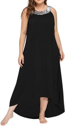 Generic Robe d&eacute;contract&eacute;e ample sans manches &agrave; paillettes pour femme Grande taille, Noir, 4XL