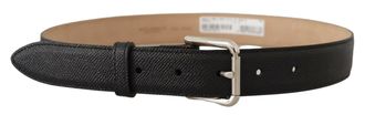 Dolce & Gabbana Mens Black Calf Leather Brown Backend Metal Buckle Belt