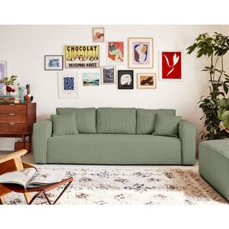 Best Mobilier Topaze - 3-sitzer sofa - schlaffunktion und bettkasten - aus cord - salbeigr&uuml;n