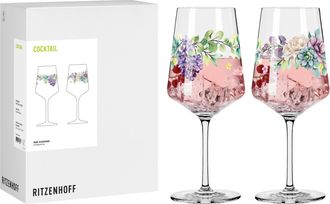 Ritzenhoff 8231002 Aperitif-Glas Sprizz 500 ml - 2er-Set - Serie Home & Garden, Pflanzen-Motiv, bunt - Made in Germany