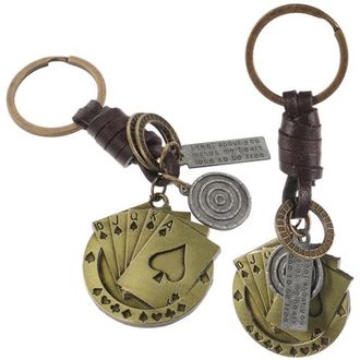 Yardwe Lot de 2 Porte-Cl&eacute;s D&eacute;coratifs en Cuir V&eacute;ritable Pendentif Carte de Poker R&eacute;tro Accessoires Cr&eacute;atifs pour Cl&eacute;s de Voiture Ornement L&eacute;ger et Portable P