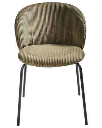 Beliani Esszimmerstuhl 2er Set Cord Oliv gr&uuml;n gepolstert abgerundete R&uuml;ckenlehne Miles