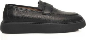 Cerruti Homme, Chaussures, Noir, Taille: 43 EU Mocassin en Cuir Noir Semelle Haute