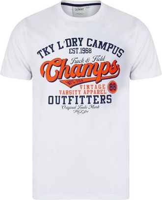 Tokyo Laundry T-shirt &agrave; col rond en jersey de coton imprim&eacute; graphique vintage pour homme &laquo; Barkway &raquo;, Blanc brillant, L