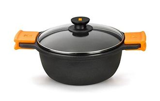 Bra Efficient | Faitout Haut 36 cm, Fonte DAluminium, avec Antiadhésif Platiunm Plus sans PFOA, avec Couvercle en Verre et Anses en Silicone Démontables, 