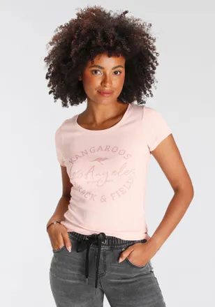 Kangaroos Print-Shirt KANGAROOS, Damen, Gr. 36/38, rosa, Rippware, Obermaterial: 100% Baumwolle, bedruckt, unifarben mit Farbeinsatz, sehr figurbetont h&uuml;ftbedec