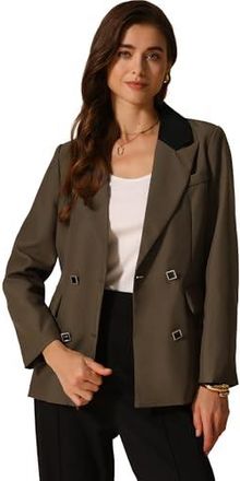 Allegra K Blazer de Bureau Femme à Col Contrasté Veste de Costume à Revers Cranté Fermeture à 1 Bouton avec Poches Blazer daffaires élégant Café XS