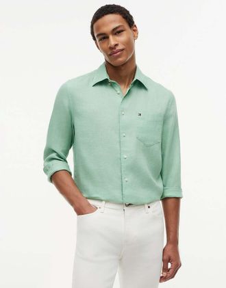 Tommy Hilfiger Regular-Fit-Hemd aus reinem Leinen in verwaschenem Hellgr&uuml;n