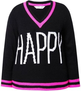 Angel Of Style Strickpullover Pullover Straight Fit HAPPY Schriftzug Langarm