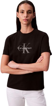 Calvin Klein Damen T-Shirt Kurzarm Hero Classic Monologo Tee mit Rundhalsausschnitt, Schwarz (Black), L