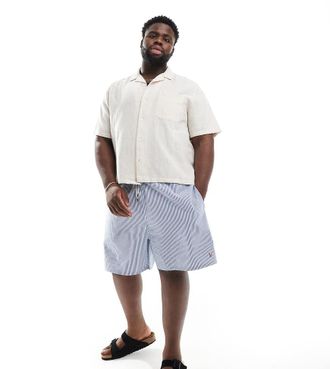Polo Ralph Lauren Big & Tall - Traveler - Short de bain coupe classique en crépon rayé avec logo emblématique - Bleu moyen