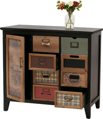 Mendler Apothekerkommode HWC-O63, Schrank Schubladen Etikettenhalter Vintage Shabby Muster, Holz 80x91x40cm - Korpus schwarz