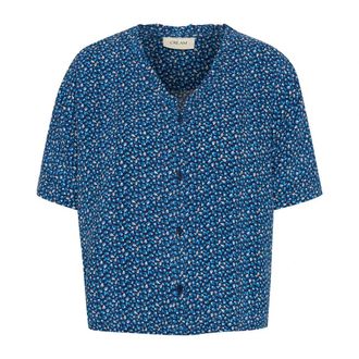 Cream Blau-wei&szlig;es Hemd mit Tiermuster und V-Ausschnitt - - Blouses & Shirts - Damen - Blau - XS