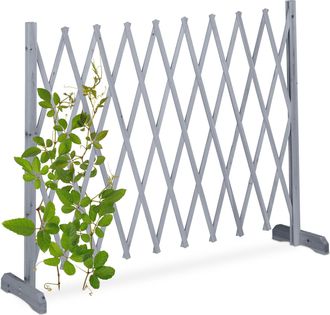 Relaxdays Rankgitter Holz, ausziehbar bis 275 cm, Rankhilfe Kletterpflanzen, Scherengitter freistehend, Garten, grau