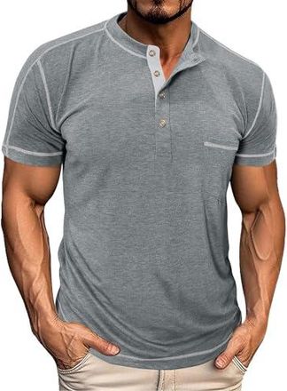 Generic T-shirts d&eacute;contract&eacute;s pour homme - Printemps &eacute;t&eacute; - Manches courtes - Col rond - Couleur unie - Grande taille - T-shirt basique pour homme, gris, XXL