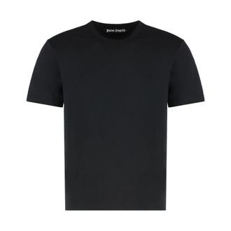 Palm Angels Logo Neck Label Baumwoll-T-Shirt - - Tops - Herren - Schwarzk - M