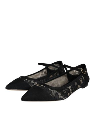 Dolce & Gabbana Womens Black Taormina Lace Bellucci Flats Shoes