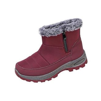 Generic Bottes dhiver pour femme avec doublure en polaire chaude - Bout rond - Talon plat classique - Fermeture &eacute;clair lat&eacute;rale - Confortables - Antid&eacute;rapante