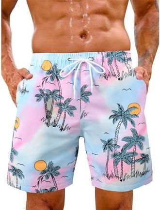Generic Short de plage pour homme - Paysage d&eacute;t&eacute; insolite - Impression num&eacute;rique avec taille &eacute;lastique - Style d&eacute;contract&eacute; - Tendance - Pour les vacances - Co