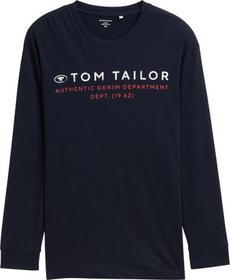 Tom Tailor Herren 1049390 Plussize Plus Size-Langarmshirt mit Logo-Print, 10668-Sky Captain Blue, 5XL