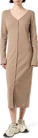 Calvin Klein Damen Kleid Woven Label Rib Kopfleiste, Beige (Taupe Gray), L