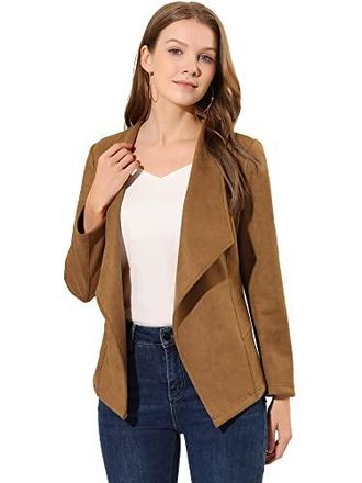 Allegra K Veste en faux su&egrave;de pour femmes Marron XXL