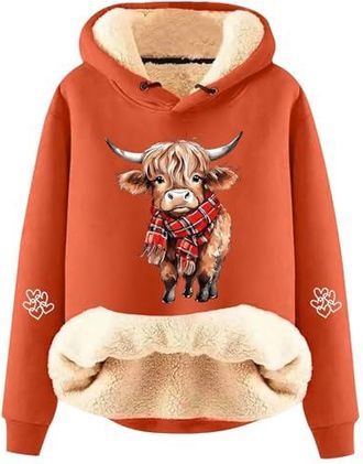 Generic Sweat-shirts de No&euml;l pour femmes Automne Hiver Doux Chauds Moelleux Manches Longues Pulls de No&euml;l Fantaisie Amusants Imprim&eacute; Vache des Highlands Doubl
