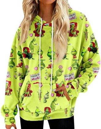 Generic Le Grinch Sweat A Capuche Femme Noel De The Deguisement Pyjama Vêtements Christmas Pulls Femmes Hiver Chaud Plaid Pull Polaire Moche Sweet Noël Costum
