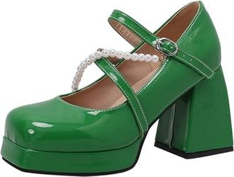 Generic Mary Jane Chaussures d&eacute;contract&eacute;es pour demoiselles dhonneur &agrave; talons &eacute;pais et &agrave; talon haut en cuir pour invit&eacute;es de mariage, rendez-vous galant, soir