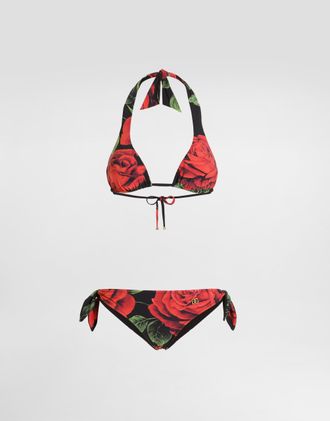 Dolce & Gabbana Triangel-bikini Mit Rosenprint - Frau Bademode Mehrfarbig 3
