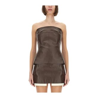Rick Owens Femme, Tops, Brun, Taille: 36 FR Haut Bustier en Cuir Sans Bretelles Rick Owens