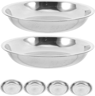 UPKOCH Rundes Tablett aus Edelstahl, 6 Stück, Teller für Obst, Nudeln, Suppen, Salate, Grillen, Desserts, leicht zu reinigen und zu stapeln, Silber