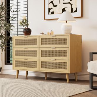 Merax Sideboard Kommode mit 6 Schubladen und Metallgriffe, 120 cm Breit, Buffetschrank mit viel Stauraum, Schubladenschrank aus Holz, f&uuml;r Wohnzimmer/Schlafz