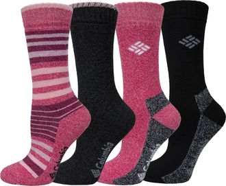Columbia Damen 4er-Pack Feuchtigkeitsregulierende Crew Socken, Multi, Einheitsgröße