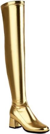 Generic dor,38 EU,Bottes Hautes en Cuir PU pour Femmes, Bout carré, Talon épais, Bottes au-Dessus du Genou, Fermeture éclair latérale, Bottes Hautes, Chaussur