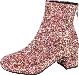 Generic Bottines Paillettes Femme Talon Bloc Bout Carr&eacute; Bottes Courtes Semelle Antid&eacute;rapante Chaussures Brillantes Femme Tendances Bottines L&eacute;g&egrave;res D&eacute;contract