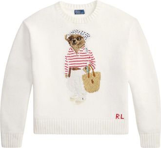 Ralph Lauren Femme, Pulls, Blanc, Taille: 40 FR Pull Ras du Cou Ours