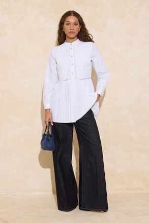 Trendyol Modest Damen Wei&szlig; Einfarbig Lang Regular Fit Modest Hemden