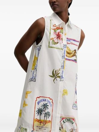 Desigual robe-chemisier imprimée à volants - Blanc