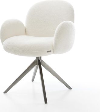 DELIFE Drehstuhl Nube-Flex mit Armlehnen Boucl&eacute; Soft Beige Kreuzgestell breit Graphit 360&deg; drehbar Wippfunktion Taschenfederkern, Esszimmerst&uuml;hle