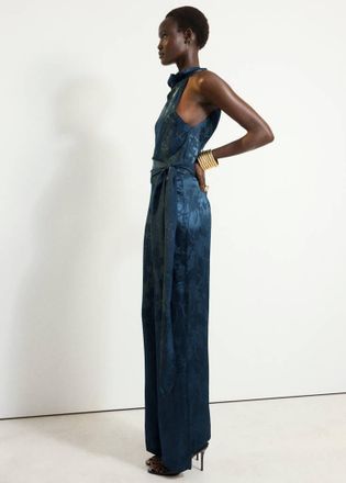 Mango Combinaison satin&eacute;e &agrave; col halter avec ceinture bleu marine - Femme - XS - MANGO