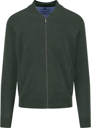 Fynch-Hatton Strickjacke aus Baumwolle mit Rei&szlig;verschluss und Stehkragen Dark ivy / 4XL