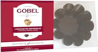 Göbel Boîte de 6 Moules à Briochettes - Fond Plat - Acier - Revêtement Antiadhérent - Garanti sans PFAS - Qualité Professionnelle - Fabriqué en France - Ø 8