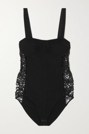 Gabriela Hearst Body En Laine Et Soie Mélangées À Finitions En Dentelle Guipure Glass - Noir