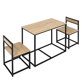 HOMCOM Esstisch mit 2 St&uuml;hlen, 3er-Set Essgruppe, K&uuml;chentisch-Set f&uuml;r 2 Personen, Esszimmergruppe f&uuml;r kleine R&auml;ume, K&uuml;che, Wohnzimmer, Eiche