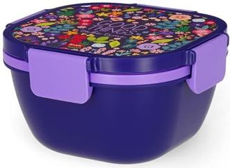 Legami Legami - Lunchbox, Brotdose, Motiv Flowers, 1 Gabel, 1 Fach-Einsatz und 1 entnehmbarer Saucenbeh&auml;lter inklusive, Fassungsverm&ouml;gen 1700 ml, 19 x 10,7 x
