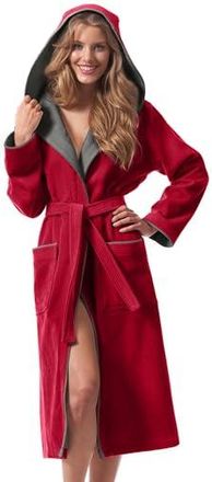 Morgenstern Peignoir de Bain Femme avec Capuche 100% Coton Éponge OEKO-TEX Robe de Chambre Leonie Rouge XL