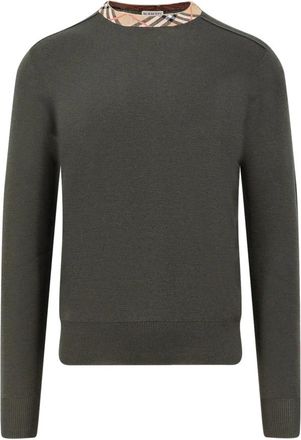 Burberry Homme, Pulls, Vert, Taille: S Pulls à col rond à carreaux avec manches longues