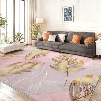 Generic Rose Or Tapis de Bain antid&eacute;rapant, Moquette d&eacute;coratifs Moderne Luxe Botanique Feuille De Palmier Motif r&eacute;sistant &agrave; la d&eacute;coloration Hydrofuge pour Sal